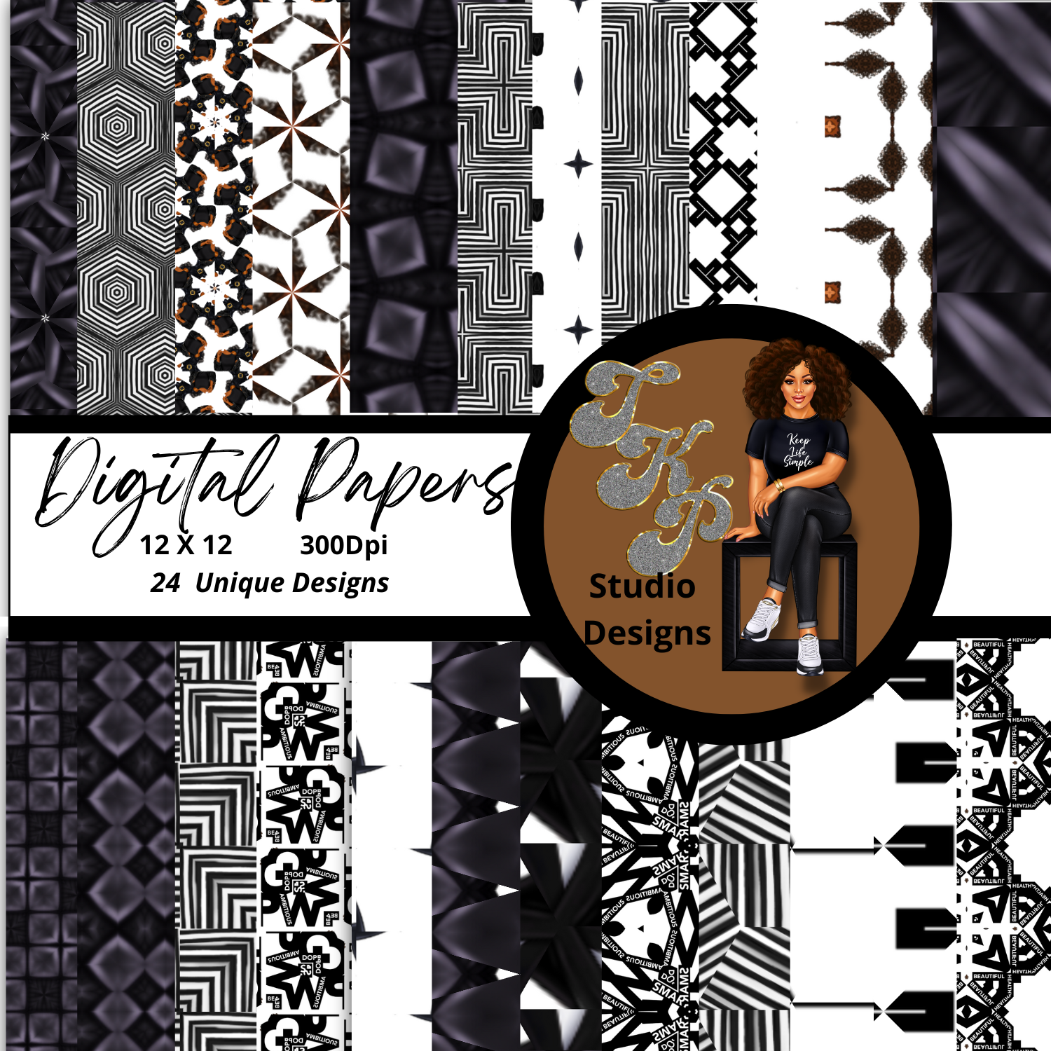 Black and White Digital Paper Mega Pack – The Kaleidoscope Project, LLC